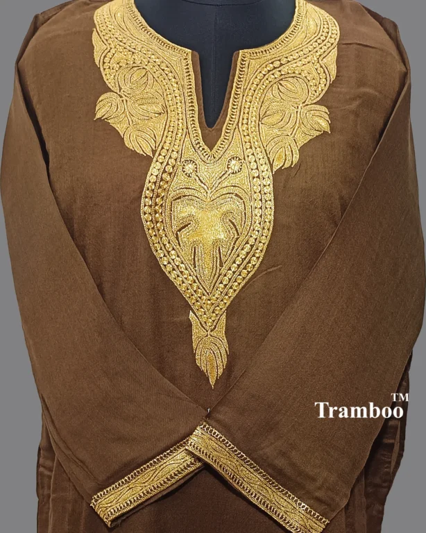 Brown Color Hand Tilla Embroidery Kashmiri Pheran Dress - The Shawl Store